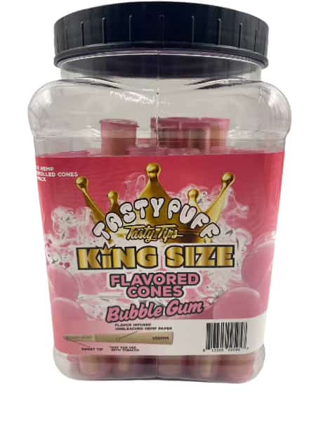 TASTY TASTY TIPS BUBBLE GUM KING SIZE FLAVORED CONES 30 CT JAR 3 CONES ...