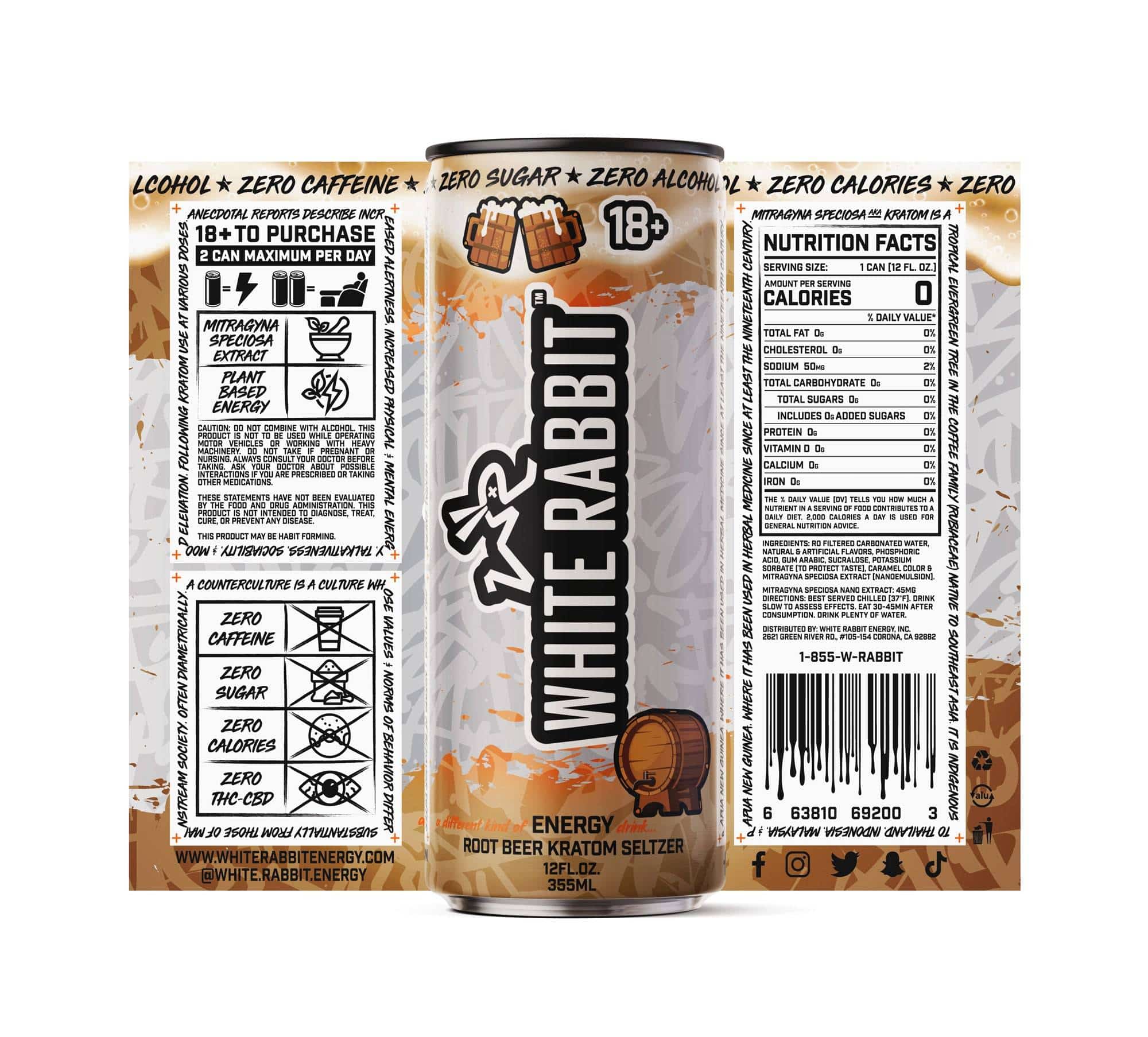 WHITE RABBIT ROOT BEER KRATOM SELTZER 12 OZ (24 CT CASE) | BG Sales
